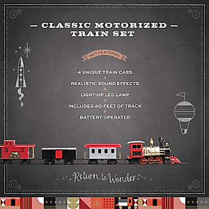 FAO Schwarz 1006832 Classic Motorized Train Set, Complete Toy Set with Engine, Cargo, 18' of Modular Tracks, Red/Black, Pack of 30