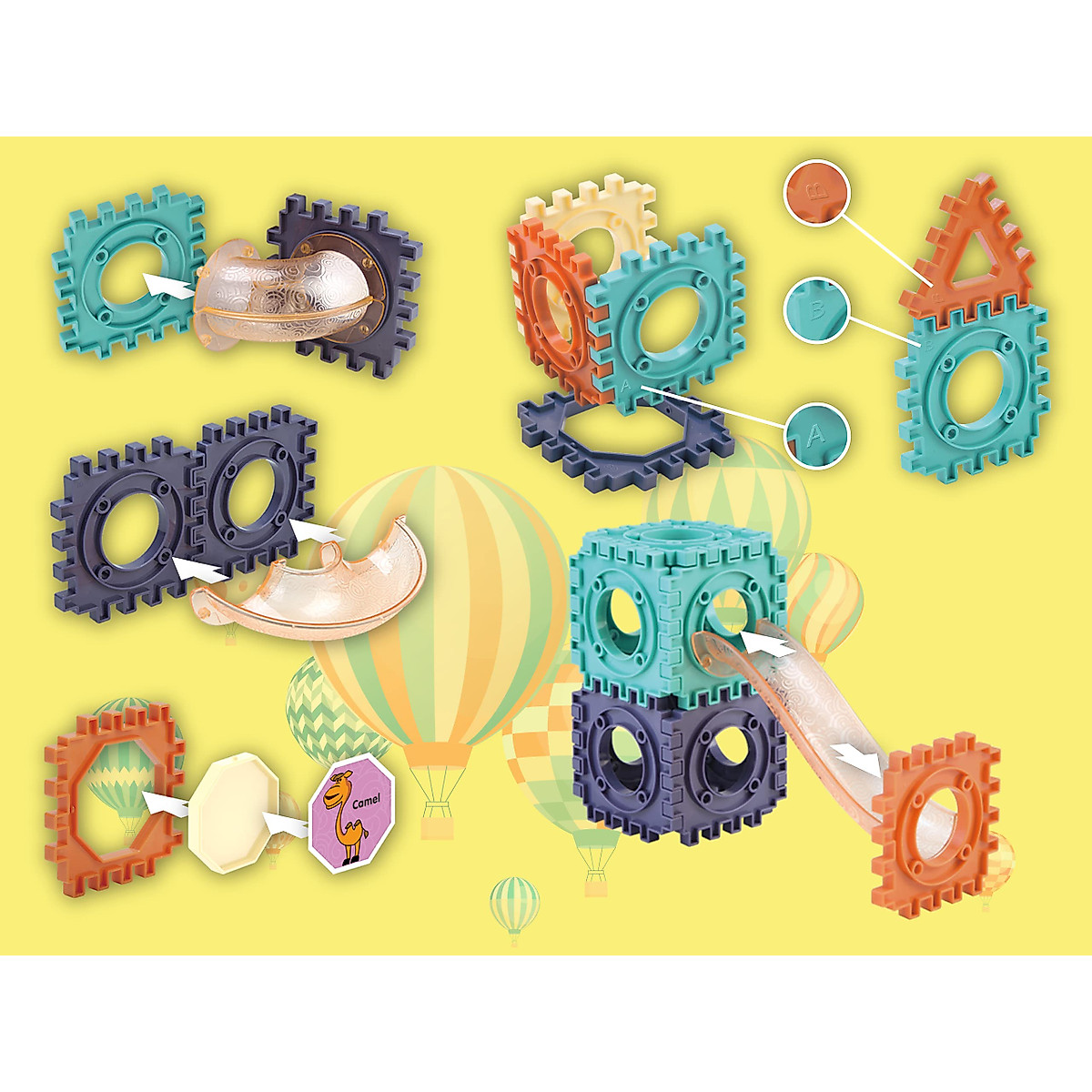 Leader Builder Marble Run for Kids Ages 3 and Up - 66 Piece Waffle Blocks & Toddler Marble Run Set - Educational Stem Building Toys with Marbles & Manipulatives for Hands-on Learning