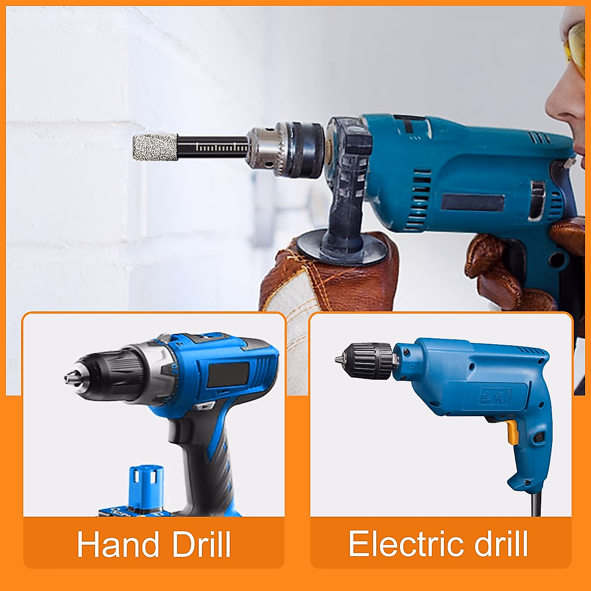 7 Piece Diamond Drill Bits Set, Core Drill Bits for Hard Materials - Tiles Ceramics Glass Stones – Built in Coolant, Fast Dry Drilling - Sizes 3/16" 1/4" 5/16" 3/8" 1/2" - Round Shank, Storage Case