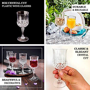 Efavormart 6 Pack | 8oz Black Crystal Cut Reusable Plastic Wine Glasses, Disposable Cocktail Goblets