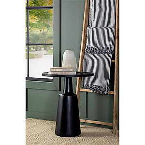 MAKLAINE 20" Round Pedestal Wood Accent Table in Black Stain