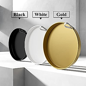 EKNITEY Circle Decorative Serving Tray - Round Vanity Tray, Bathroom Tray for Jewelry, Perfume, Coffee, Candle, Cosmetic (Black,10.6")