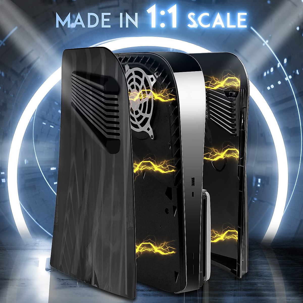 SIKEMAY PS5 Cover Plates for Playstation 5 Console Disc Edition, PS5 Accessories Face Plates Side Shell with Cooling Fan Vents, Hard Shockproof Protective Custom Dust Skin Covers Case (Plating Black)