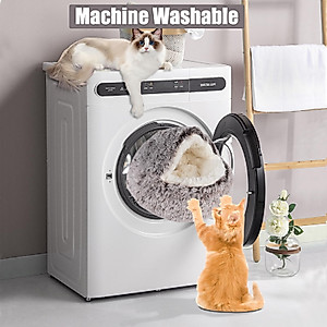 Qianchilang Cat Beds & Dog Bed with Cover Cave, Dog Beds for Small Dogs, Round Soft Plush Donut Calming Pet Bed for Indoor Cats or Small Dog, Washable Puppy Bed with Non-Slip Bottom-16inch