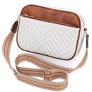 BOSTANTEN Quilted Crossbody Bags for Women Vegan Leather Purses Small Shoulder Handbags with Wide Strap Beige with Brown