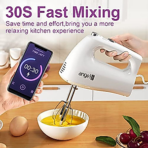 Mini Angel Hand Mixer, 400W Portable Kitchen Handheld Mixer with Eject Button, 5 Speed & 5 Stainless Steel Accessories, Egg Beaters and Whisk for Easy Whipping Cake, Cream, Batters, Cookies