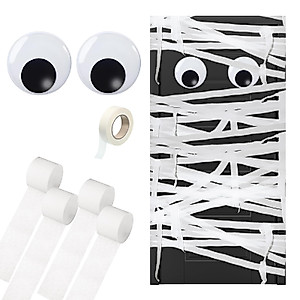 WinnerWhy Halloween Mummy Decorating Kit with Large Googly Eyes Crepe Paper Streamers and Masking Tape for Halloween Party Door DIY Decor