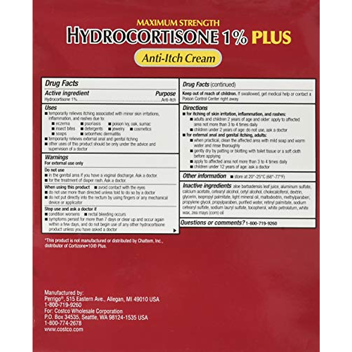 Kirkland Signature Maximum Strength Hydrocortisone Cream 1% with Aloe, 2-ounce (pack of 4)