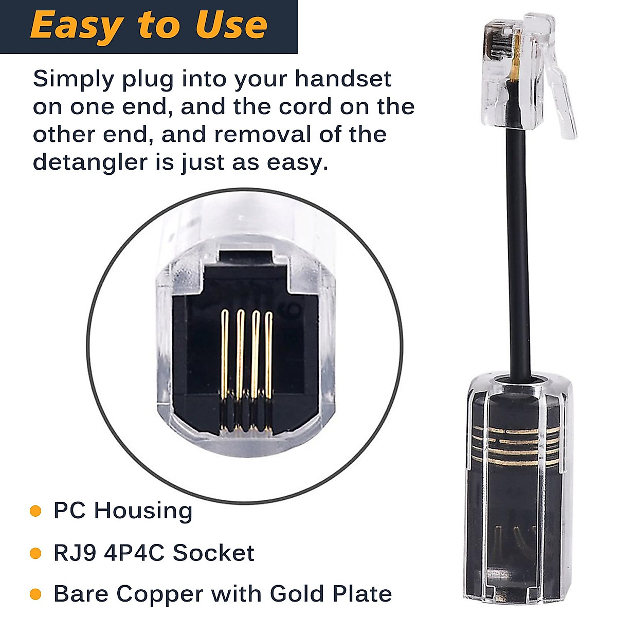 YIENFBEV Telephone Handset Cord Detangler 1 Set, 1 Pack 360 Degree Rotating/Anti-Tangle Landline Cable and 1 Pack Telephone Handset Cord 7.5 Foot Uncoiled (1.2 Foot Coiled)