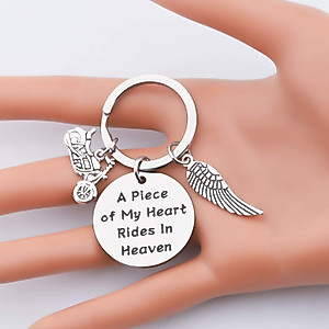 CENWA Biker Memorial Keychain Memorial Jewelry A Piece Of My Heart Rides in Heaven Keychain Motorcycle Memorial Gift (Rides in Heaven K)
