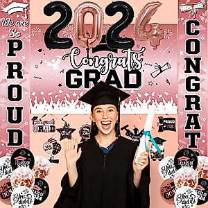 2024 Pink Graduation Decorations, Pink Graduation Banner Class of 2024 Pink and Black Graduation Party Supplies Balloons Graduation Photo Props Decorations Class of 2024 Pink Congrats Grad 2024
