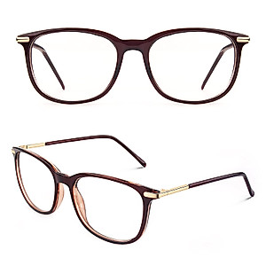 Happy Store CN79 High Fashion Metal Temple Horn Rimmed Clear Lens Eye Glasses,Brown