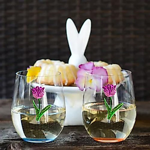 THE QUEENS' JEWELS Tulip Jeweled Stemless Wine Glass, 21 oz. - Unique Gift for Women, Birthday, Cute, Fun, Not Painted, Decorated, Bling, Bedazzled, Rhinestone