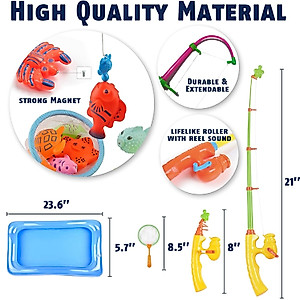 CozyBomB™ Kids Pool Fishing Toys Games | Summer Magnetic Floating Toy Magnet Pole Rod Fish Net Water Table Bathtub Bath Game, Learning Education For age 3 4 5 Boys Girls Toddlers Carnival Party Favors