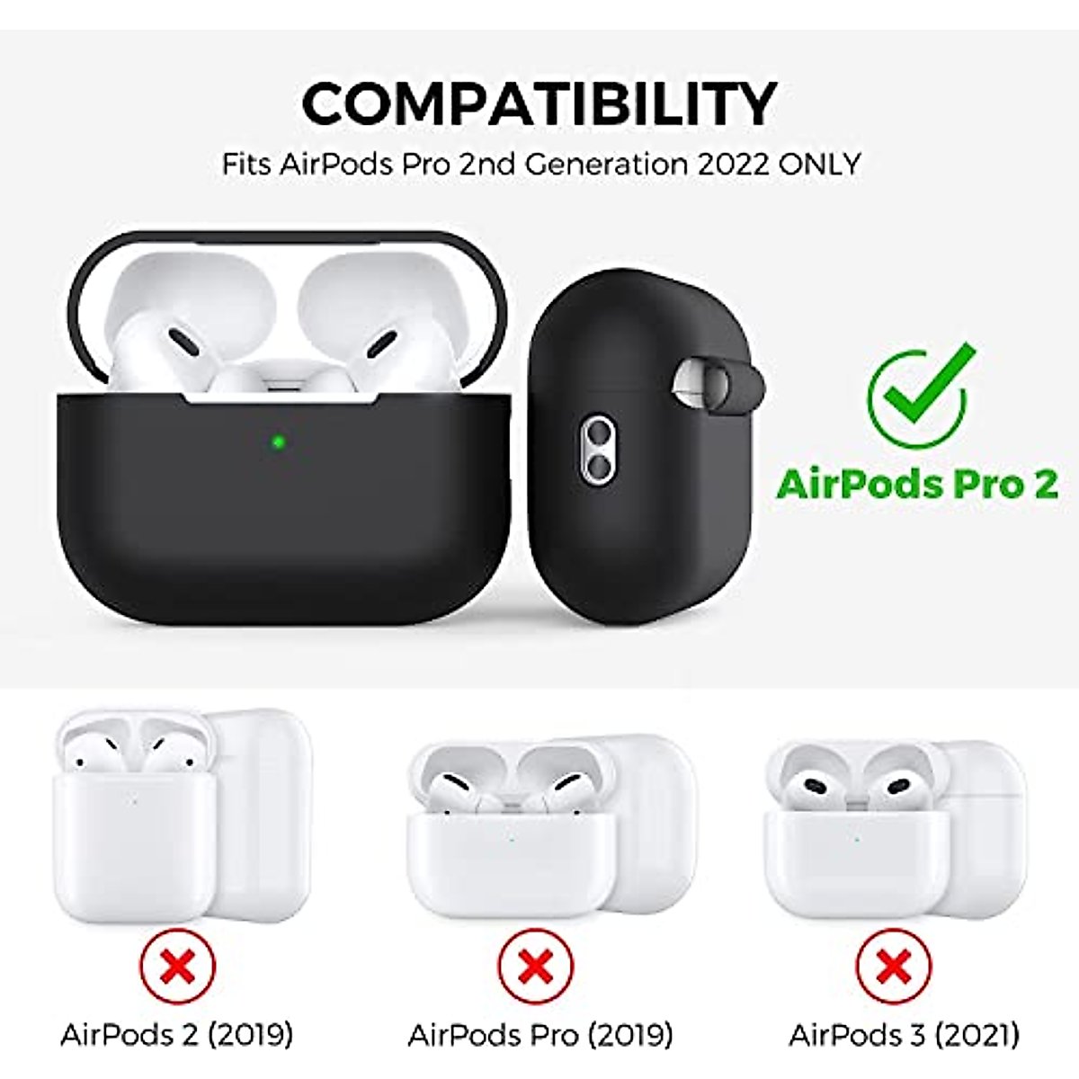 Case Design for Apple AirPods Pro 2nd Generation 2022 Version Case Soft Silicone Cover Shockproof Case Solid Color Simple Style Anti-Fall Case for Airpod Pro2 Case with Carabiner Ring (Blue)