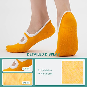 THUMBERLY Yoga Socks Non-Slip with Grips, 2 Pack Pilates Socks for Barre, for Barre, Ballet, Barefoot Workout, Dance Balance Stability Wide Feet Design fits US 5-11 (Black+Orange)