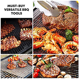 PatioGem Reusable Mesh Mat, Grill Mesh Mats for Outdoor Grill Nonstick BBQ Mats for Grilling, Grill Set of 3, Nonstick Grill Mat, Mats for Grilling, BBQ Accessories Mesh Grill Mat -Black Brown