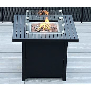 Ohana Depot Outdoor Patio Wicker Furniture 9 pc Sectional Set with 50,000 BTU Gas Fire Pit Table - No Assembly with Free Patio Cover (Gray Cover)