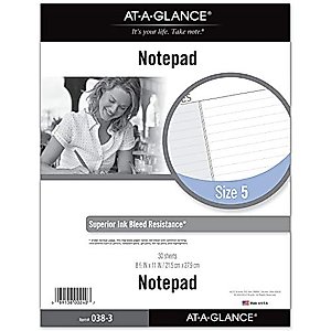 AT-A-GLANCE Day Runner Lined NotePad Pages, Refill, Loose-Leaf, Undated, for Planner, 8-1/2" x 11", Size 5, 30 Sheets/Pack (038-3)