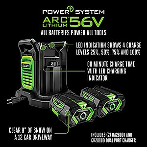EGO Power+ SNT2112 21-Inch 56-Volt Lithium-Ion Cordless Snow Blower with Steel Auger - (2) 5.0Ah Batteries and Dual Port Charger Included, Black