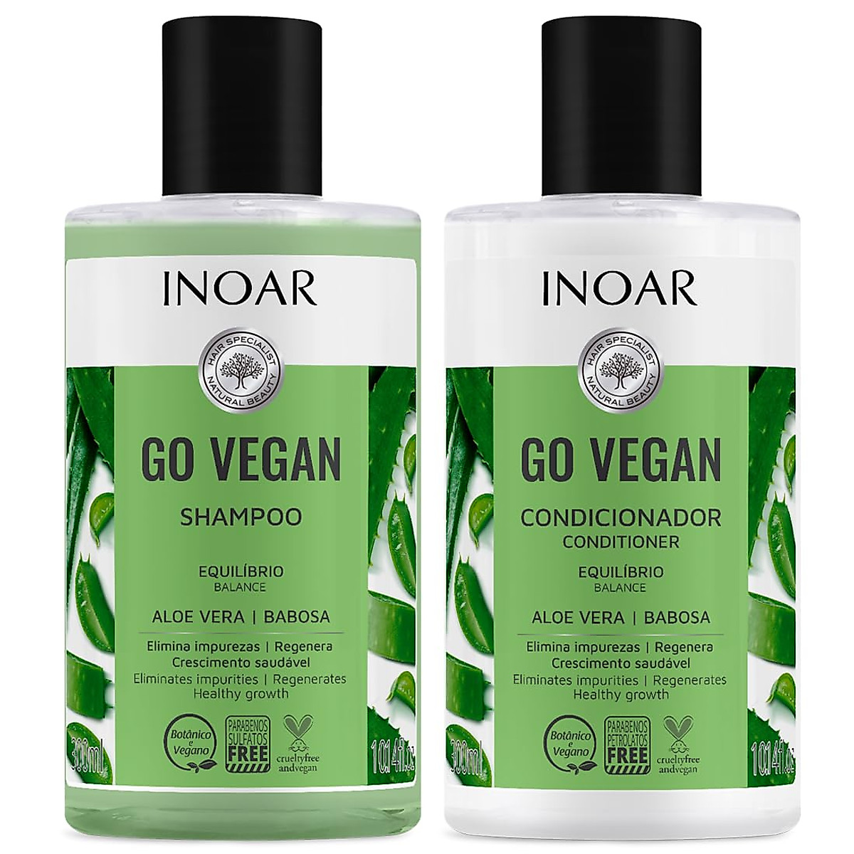 INOAR PROFESSIONAL - Go Vegan Balance Hair Shampoo & Conditioner Set with Aloe Vera (300ml/each)