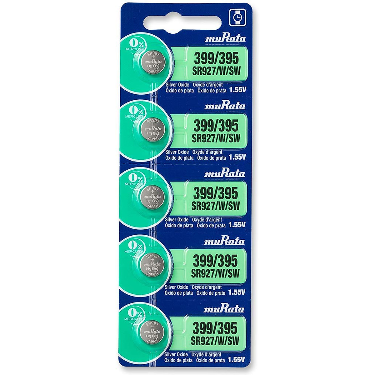 Murata 395/399 Battery SR927/W/SW 1.55V Silver Oxide Watch Button Cell (5 Batteries)