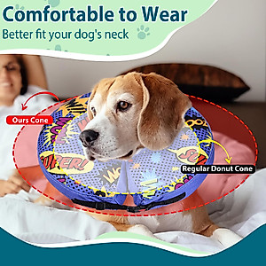 Crazy Felix Inflatable Dog Cone for Large Medium Small Dogs Soft Cone for Dogs After Surgery to Stop Licking and Scratching Donut Dog Recovery Collar with Pattern Elizabethan Collar for Dogs(Blue,M)