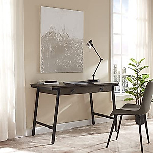 Leick Home 11400-GR Empiria Mixed Metal and Wood Computer Desk with Dropfront Keyboard, 1-drawer, Gray