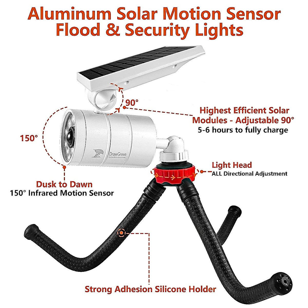 Camping Motion Sensor Light Outdoor Waterproof Aluminum, 9W 1400LM (130W Equi.) Solar Camping Lights, Solar Power Motion Sensor Flood Led Spotlight for Camp Porch Deck Path Patio Yand Post Step