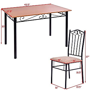 Casart 5 PCS Dining Table Set Vintage with Wood Top,Steel Frame and Padded Seat Dining Table and Chair Set for Kitchen, Dining Room, Restaurant Home Dining Furniture Set