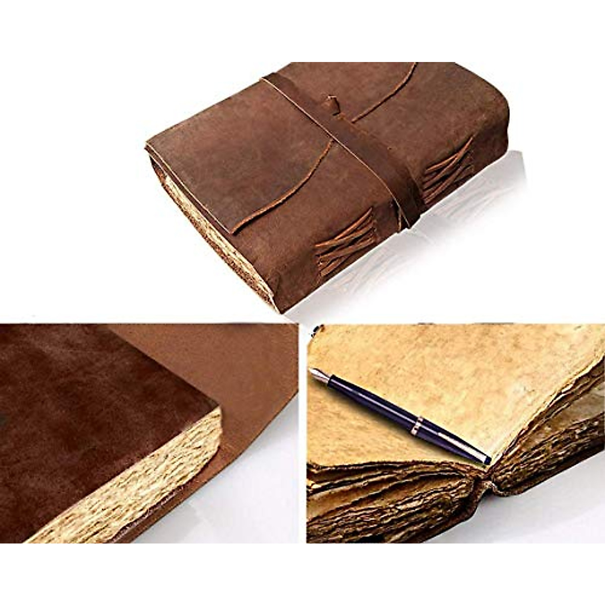 Leather Bound Journal - Handmade Antique Deckle Edge Paper - Leather Sketchbook - Book of Shadows Journal - Thick Journal - Vintage Journal for Men and Women Handcrafted Journal Travel Diary