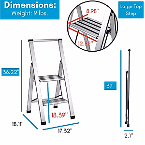 2 Step Ladder | 2 Anti-Slip Steps | Folding Step Stool | 250 lb. Capacity