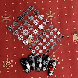 JMEOWIO 3D Embossed Christmas Nail Art Stickers Decals Self-Adhesive Pegatinas Uñas 5D Snowflake Xmas Winter Holiday Nail Supplies Nail Art Design Decoration Accessories 4 Sheets