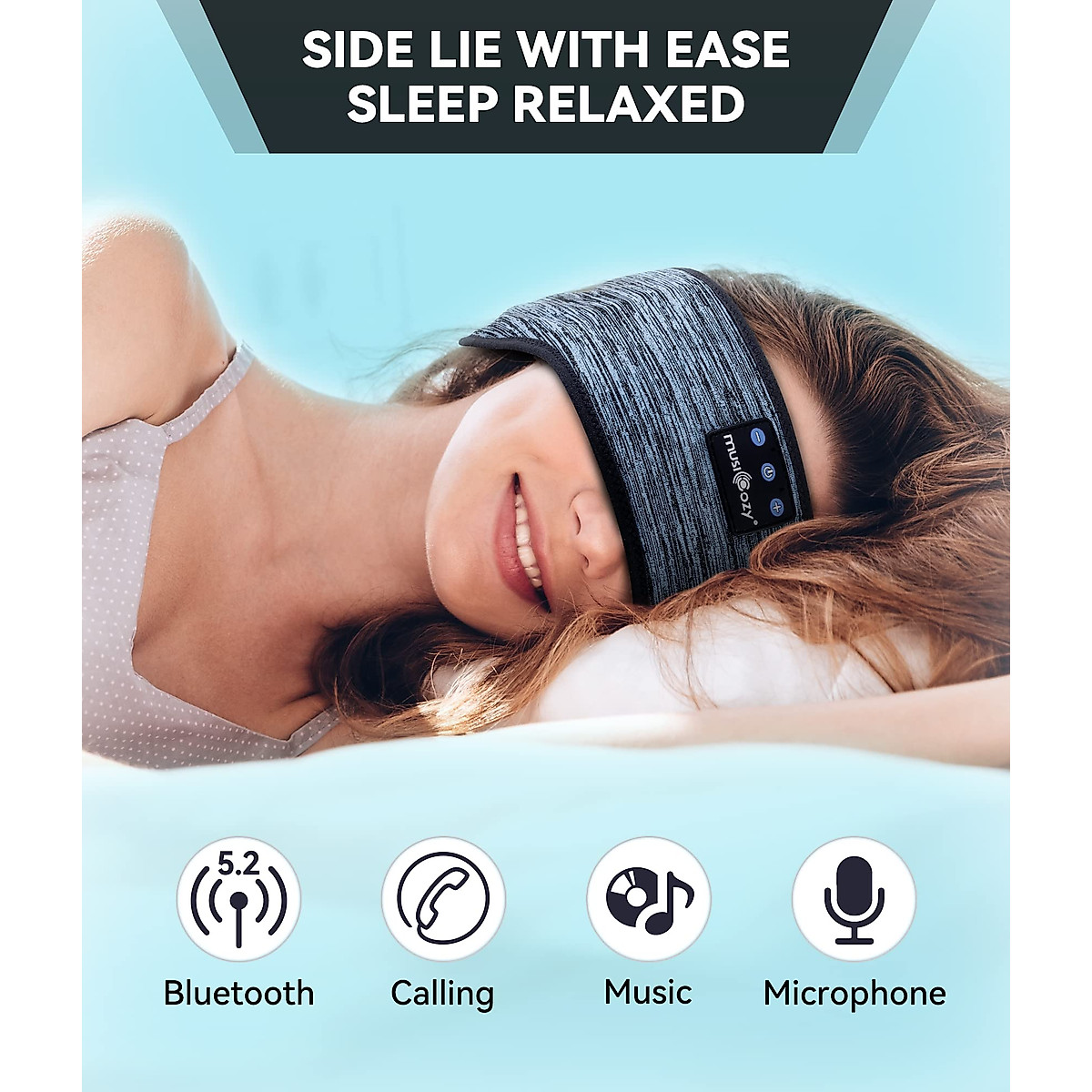 MUSICOZY Sleep Headphones Bluetooth 5.2 Headband, Wireless Music Sleeping Mask Headphones Earbuds Earphones Sweatproof for Women Mom Sports Workout Running Jogging Yoga Cool Gadgets Unique Gifts