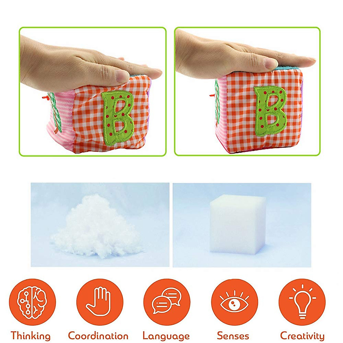 ORAPOH My First Baby Soft Rattle Blocks Infant Early Education Toys, Velvet Cloth Foam Grab and Stack Building Blocks Toy with Safety Mirror for 0-36 Month