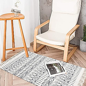 Pauwer Cotton Area Rug Set 2 Piece 4.2'x2'+3'x2' Hand Woven Cotton Rugs with Tassel Washable Cotton Throw Rugs Runner for Kitchen, Living Room, Bedroom