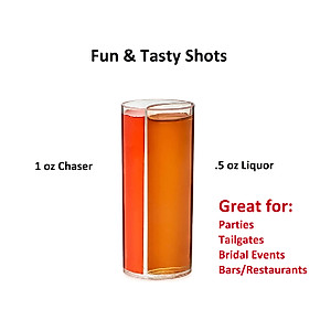 Split Shooters Divided Test Tube Plastic Shot Glasses – Clear Plastic Jager Bomb Chaser Shot Glass Glasses Cups – Fun Unique Glasses for Events Birthday Bachelor Bachelorette Parties - Set of 48