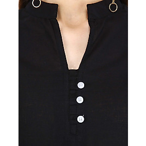 Ramkudi Indian Women's Plain Cotton Kurti Black Top