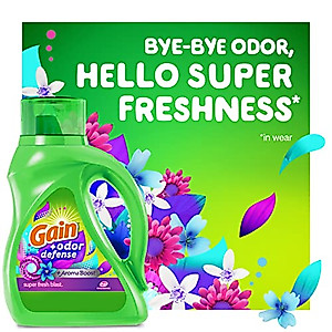 Gain + Odor Defense Laundry Detergent Liquid Soap, 2-Pack, Super Fresh Blast Scent, 65 Fl Oz Each