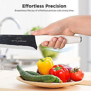 Styleonme Kitchen Knife Set, German Stainless Steel Knife Block Set, 7 Piece Knives Set For Kitchen, White Knife Sets For Kitchen With Block, Anti-Slip Handle Knife Set With Block, Kitchen Knives Sets