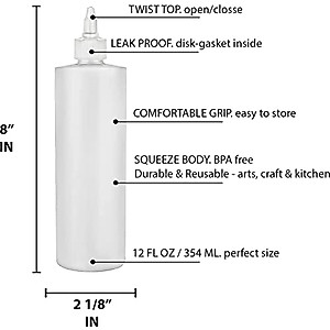 BRIGHTFROM Condiment Squeeze Bottles, 12 OZ Empty Squirt Bottle with Twist Top Cap, Leak Proof - Great for Ketchup, Mustard, Syrup, Sauces, Dressing, Oil, Arts and Crafts, BPA FREE Plastic - 4 PACK