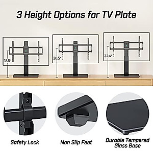 Greenstell TV Stand with Power Outlet, Universal TV Mount Stand for 37-70 inch TVs, Height Adjustable, Swivel Table Top TV Stand with Tempered Glass Base, Holds up to 100 LBs, Max VESA 600x400mm