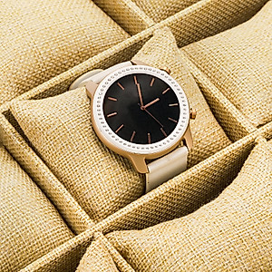 Hedume Burlap Jewelry Display, 12 Slot Sackcloth Watch Jewelry Bracelet Tray, Linen Watch Large Holder Box Display Case Organizer with 12 Grid Pillow for Men and Women