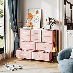 Jojoka Dresser for Bedroom with 10 Drawers, Dressers & Chest of Drawers, Fabric Storage Drawer with Side Pockets for Kids Room, Closet, Hallway, Entryway, Living Room