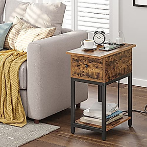 TUTOTAK End Table with Charging Station, Side Table with Drawer, Nightstand with USB Ports and Outlets, Bedside Table for Small Spaces, Sofa Table TB01BB050