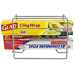 Home Basics W 3 Tier Heavy Duty Kitchen Countertop or Cabinet Organizer for Food Wrap, Foil, Wax Parchment Paper, Plastic Bags, Silver