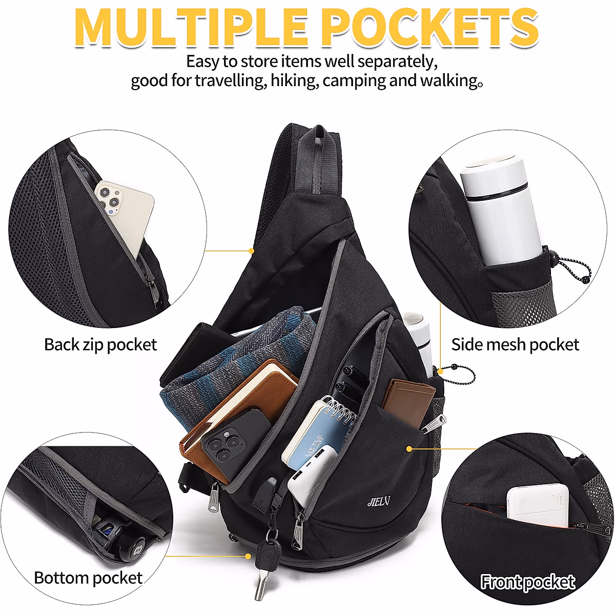 JIELV 3 in 1 Sling Bag,Crossbody Backpack Shoulder,Casual Daypack Multipurpose Rucksack with USB Port Outdoor Cycling Hiking Travel for Men Women(Light Blue)