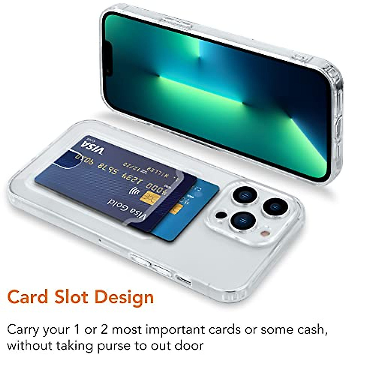 tharlet Compatible with iPhone 13 Pro Max Wallet Clear Case with Card Holder, Non-Yellowing Phone Case, Precision Cut-Outs and TPU Bumper for Shock Absorption, Anti-Scratch Smudge-Proof (Matte Clear)