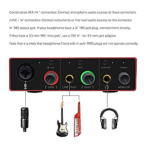 USB Audio Interface with Mic Preamplifier XLR audio interface 48v for streaming Support Instrument Guitar or Bass Smartphone Tablet Computer and Other Equipment Recording