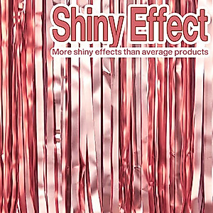 PartyWoo Rose Gold Foil Curtain, 2 pcs 3.3x8.2 ft Rose Gold Sreamers, Tinsel Curtains, Backdrop Curtain, Foil Fringe Curtains for Birthday Decorations, Wedding Bride Bachelorette Party Hen Party